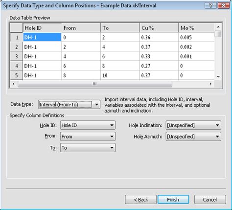 specify data type and column positions