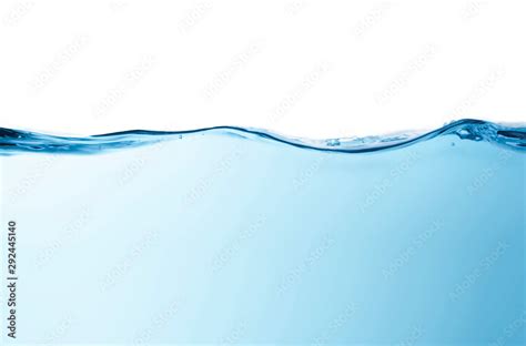Blue Water Splashs Wave Surface With Bubbles Of Air On White Background