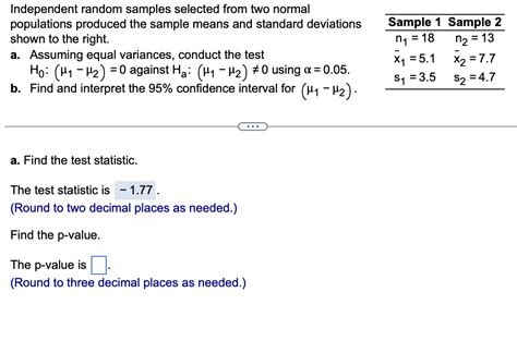 Solved Independent Random Samples Selected From Two