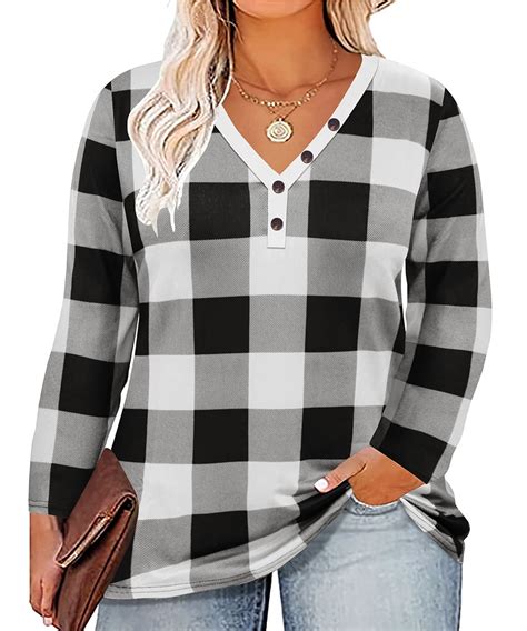 Tiyomi Plus Size Tops For Women Long Sleeve Blouses Button Down V Neck