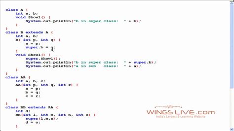 using the keyword super in java wingslive youtube