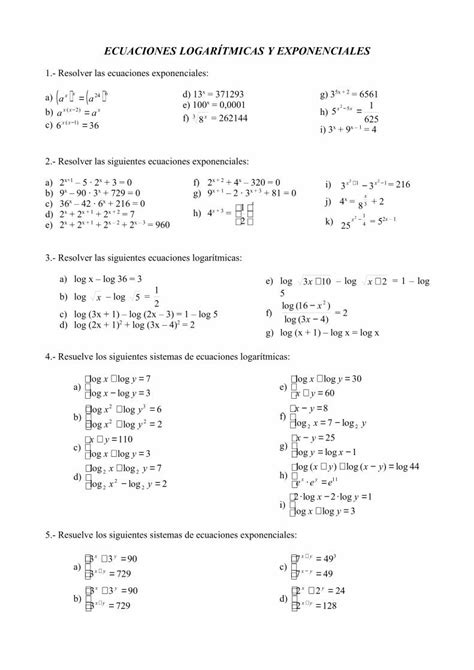 Pdf Ejercicios Ecuaciones Exponenciales Y Logaritmicas Dokumen Tips