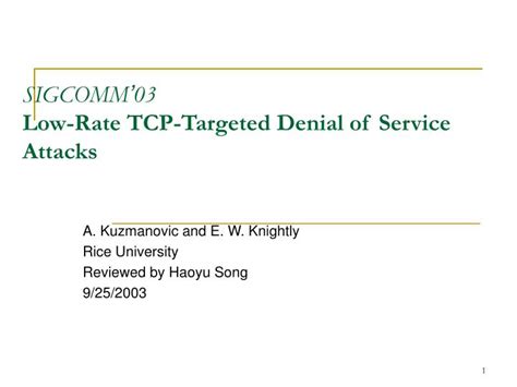 Ppt Sigcomm 03 Low Rate Tcp Targeted Denial Of Service Attacks