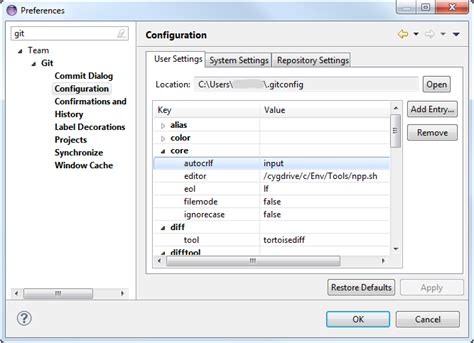 eclipse how to make egit use the same global settings as native git