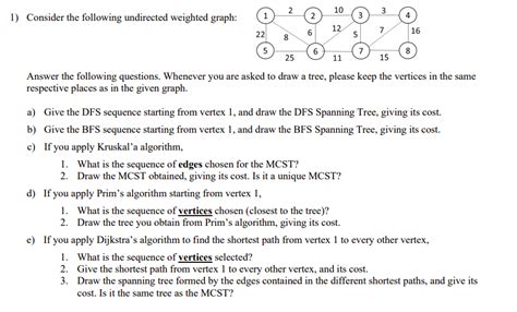 Solved 2 10 3 1 Consider The Following Undirected Weighted
