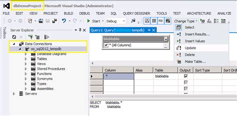 visual query designer not accessible in when connecting to sql server