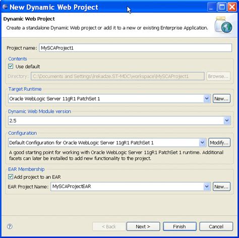 oracle weblogic server support configuring a project to use weblogic sca