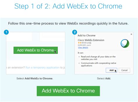 fix error step 1 of 2 add webex to chrome