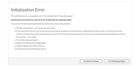 tableau server ver 2020 4 initialization failed initialize the