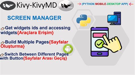 kivyandkivymd screen manager {sayfa ve araçlar yöneticisi} python