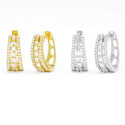 Natural Diamonds 0 75 Carats 18kt White Gold Hoop Huggies Earrings For