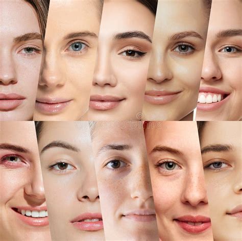 Composite Image With Vertical And Cropped Stripe Portraits Of Beautiful