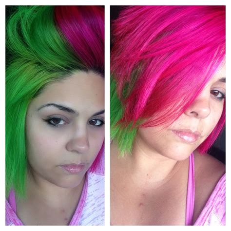 Pink And Green Hair Hair Color Pink Neon Green Hair Rainbow Hair