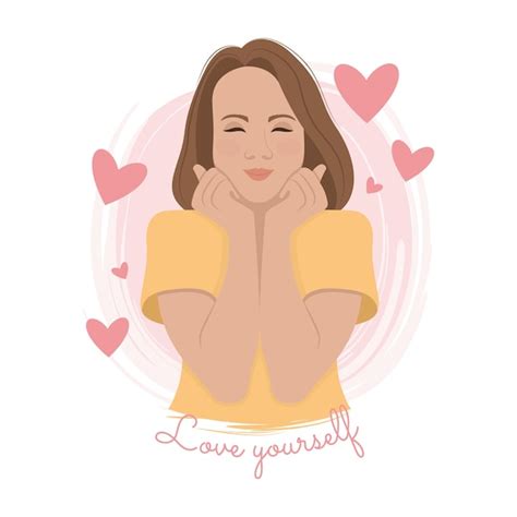 Premium Vector Cute Girl Hugging Herself With Hearts Around Self Love