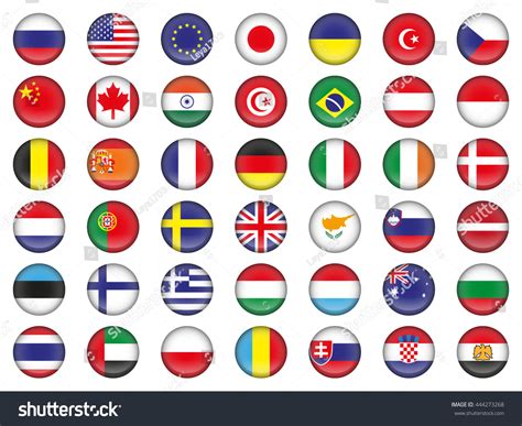 Set Of Round Icons Flags Of Different Countries Stock Vector 444273268