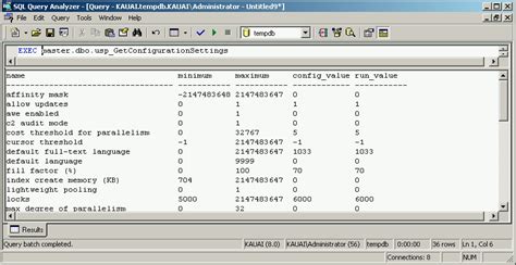 testing sql server 2000 inspecting configuration information