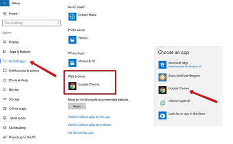 how to set chrome as default browser in windows 10