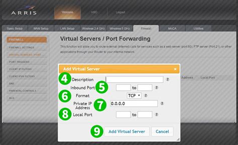 enable port forwarding for the arris touchstone dg1670 cfos software