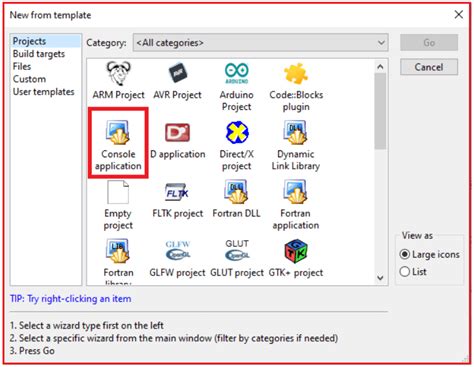 creating a new project using codeblocks ide dot net