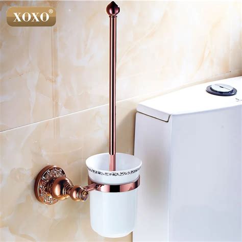 New Luxury Crystal Gold Plate Carved Flower Wall Mounted Toilet Brush