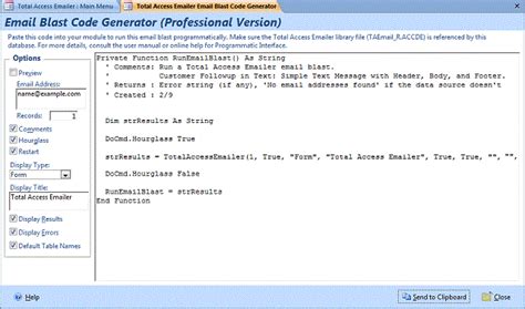 microsoft access email add in program emails messages with
