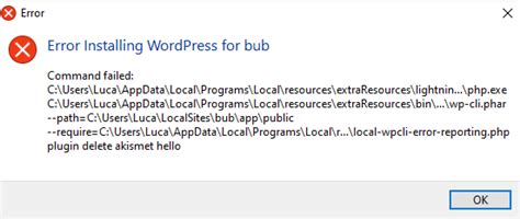 error command failed when installing wordpress on windows support