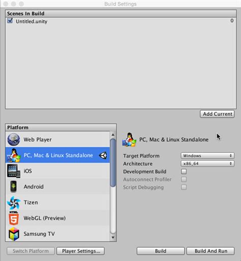 Unity Manual Build Settings