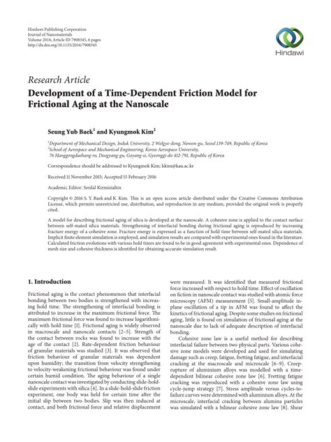 Pdf Development Of A Time Dependent Friction Model For Frictional
