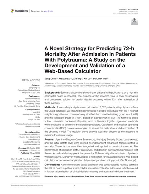 Pdf A Novel Strategy For Predicting 72 H Mortality After Admission In