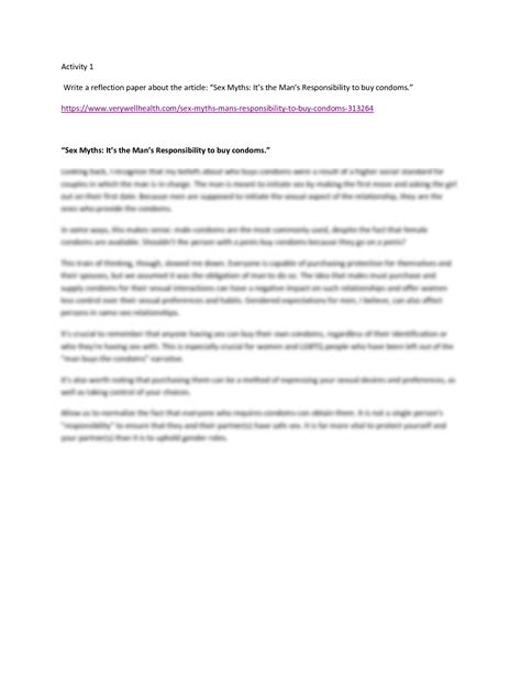 Solution Reflection Paper Sex Myths Its The Mans Responsibility To Buy