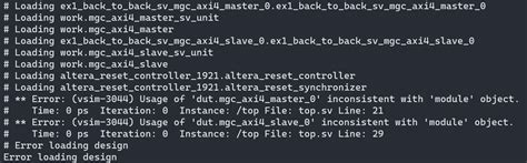 mentor verification axi ip simulation error with modelsim ae intel
