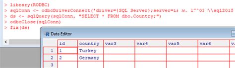 sql r library rdobc script tp connect to sql server