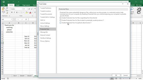 how to turn on protected view in excel youtube