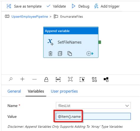 azure data factory assign values to pipeline arrays in