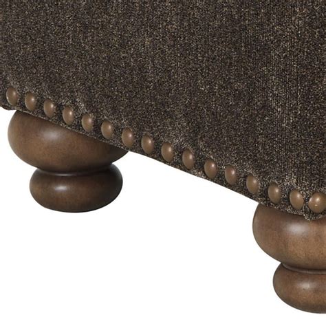 Benjara Fabric Upholstered Ottoman With Nailhead Trims And Bun Feet In