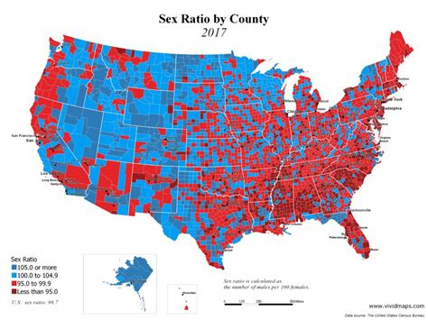 data visualization sex ratio by u s county 2000 2017 [oc
