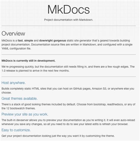 mkdocs a markdown based static website generator