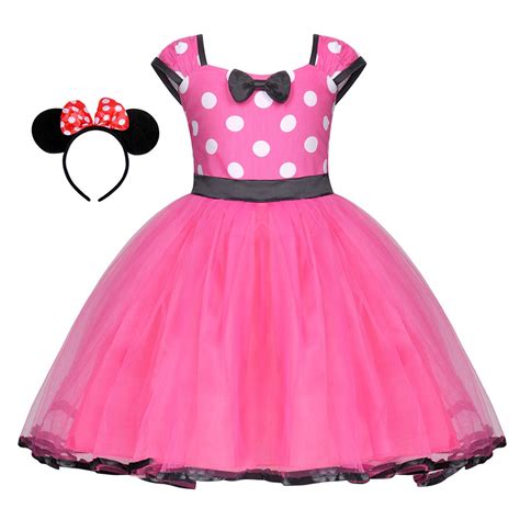 Girls Minnie Mouse Polka Dots Dress Princess Birthday Fancy Party Dress