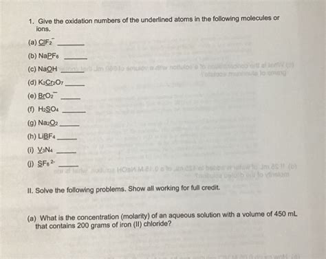 Solved 1 Give The Oxidation Numbers Of The Underlined Atoms