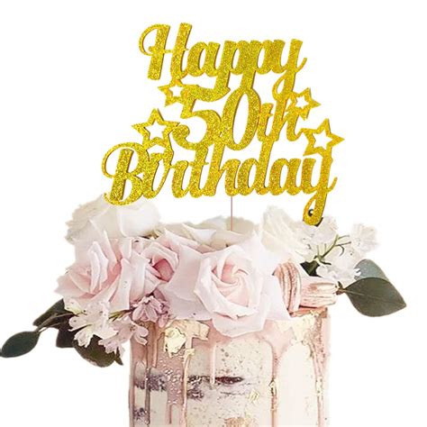 Buy Jevenis Gold Glitter Happy 50th Birthday Cake Topper 50 Birthday