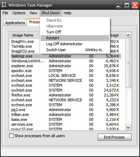 quick tip restart windows from task manager