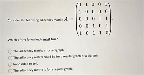 Solved Consider The Following Adjacency Matrix