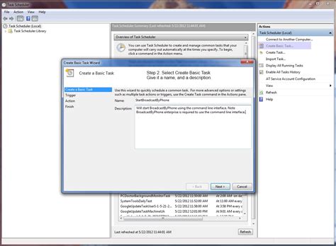 using windows task scheduler to launch broadcastbyphone