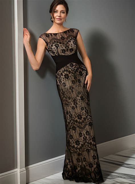 Sheath Column Illusion Neck Floor Length Lace Mother Of The Bride Dress