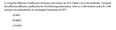 2 Using The Diffusion Coefficients Of Anions And