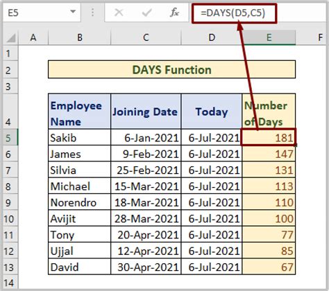 calculate number of days between two dates in excel