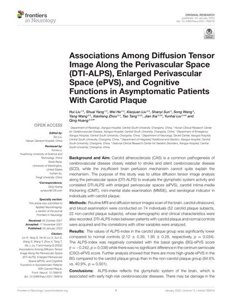Pdf Associations Among Diffusion Tensor Image Along The Perivascular