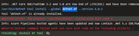 c error while installing dotnet ef in azure pipeline stack overflow