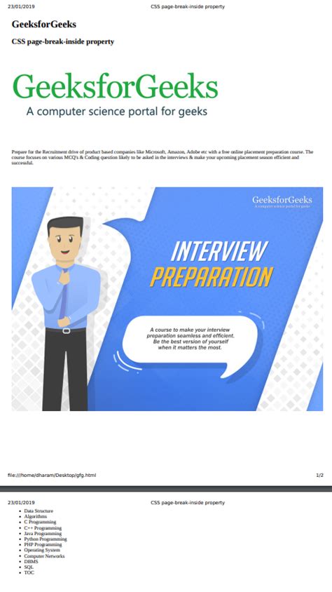 css page break inside property geeksforgeeks