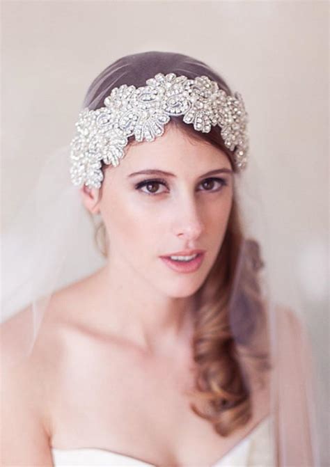 Pearl Crystal Art Deco Cap Veil Silver Swarovski Crystal Veil Tulle